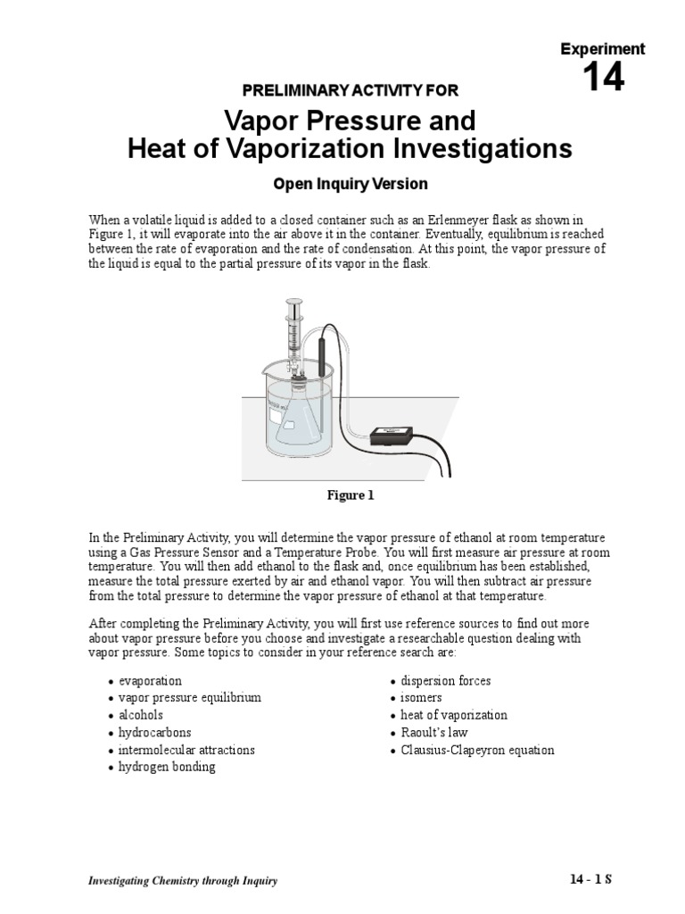 Vapor Pressure and Heat of Vaporization Investigations: Experiment ...