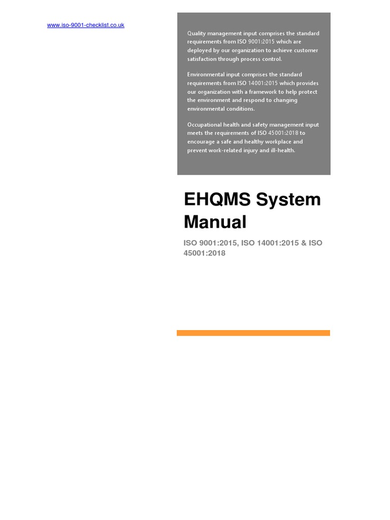 EHQMS Integrated Management System Manual Sample | PDF | Risk ...