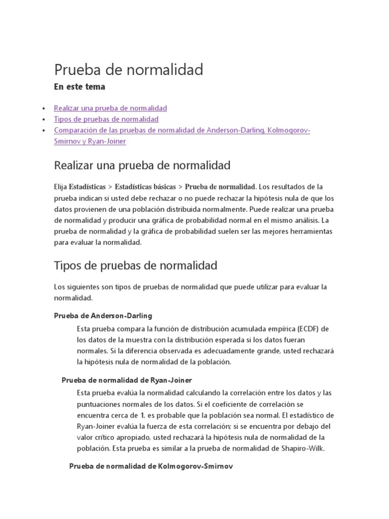 Prueba de Normalidad | PDF | Muestreo (Estadísticas) | Estadísticas