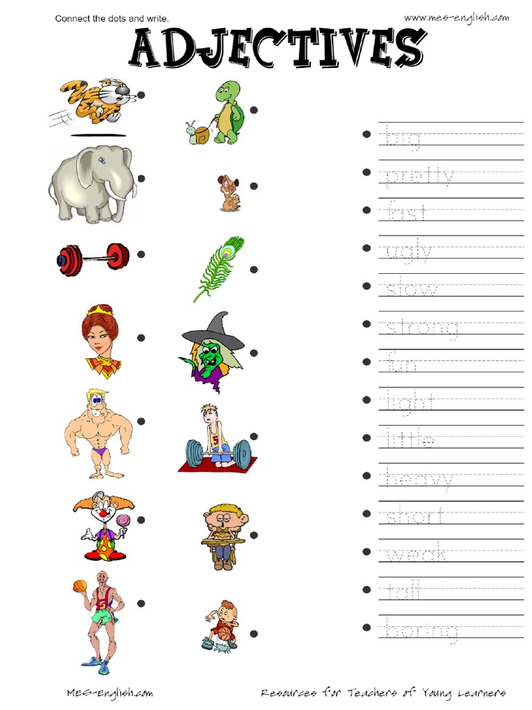 Free Printable Adjectives Spaghetti String and Adjectives Worksheets | PDF