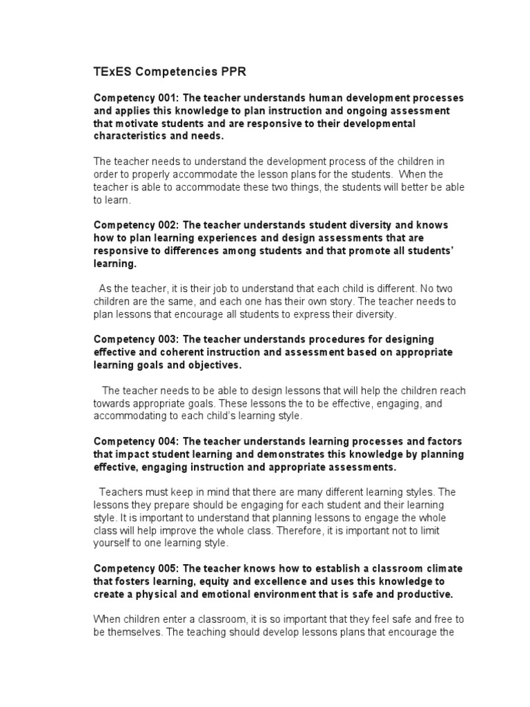 Texes Competencies PPR | PDF | Teachers | Competence (Human Resources)