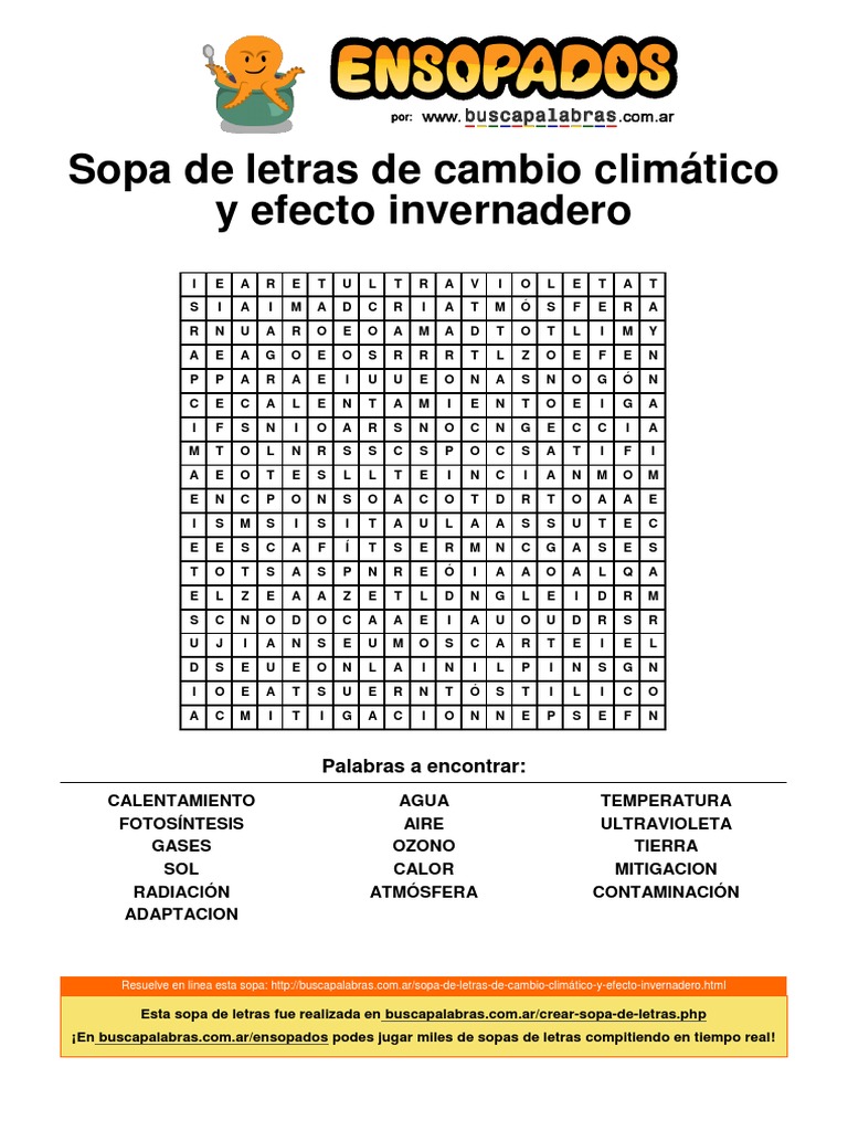 Sopa de Letras de Cambio Climático y Efecto Invernadero | PDF | Luz de ...
