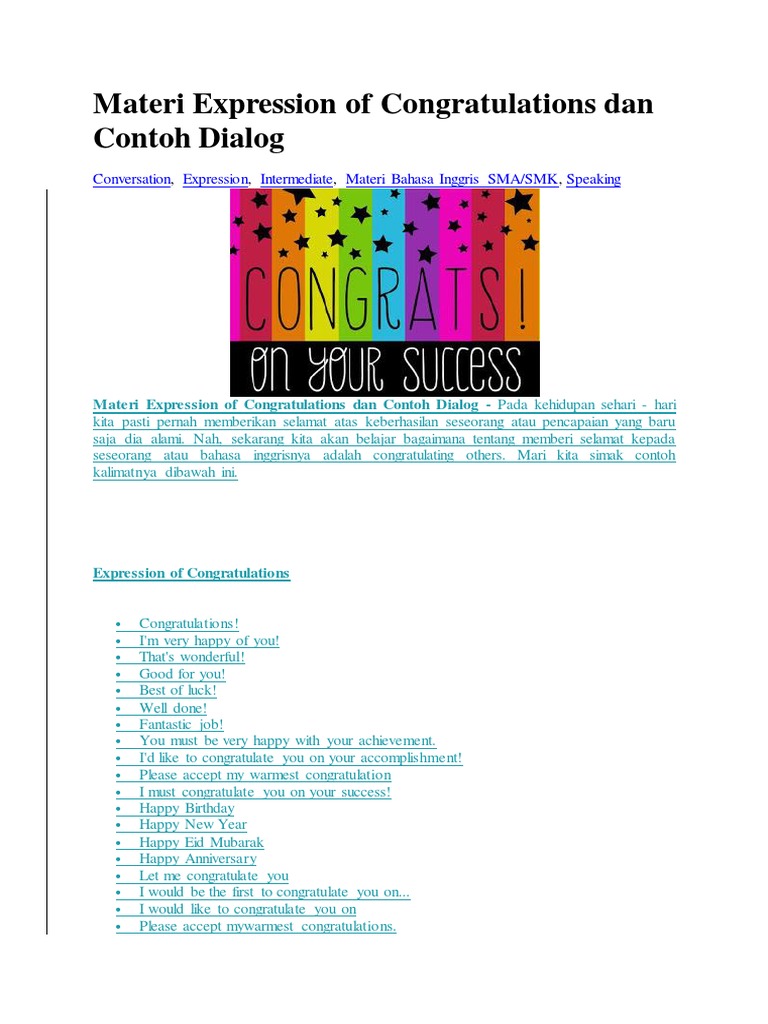 Materi Expression of Congratulations Dan Contoh Dialog | PDF