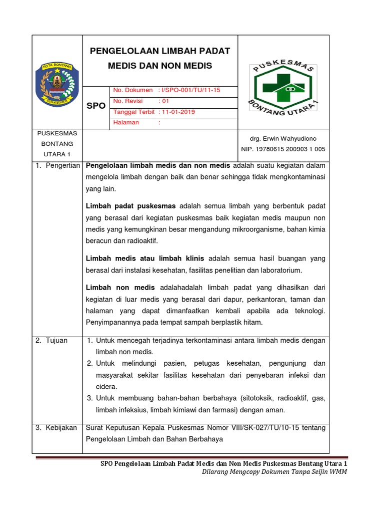 13 SPO Pengelolaan Limbah Padat Medis Dan Non Medis | PDF