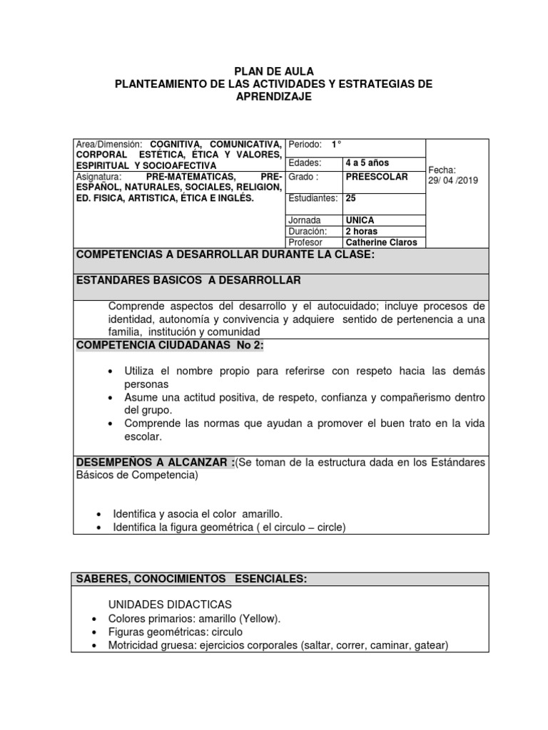 Planeacion de Clase | PDF | Educación de la primera infancia | Aprendizaje