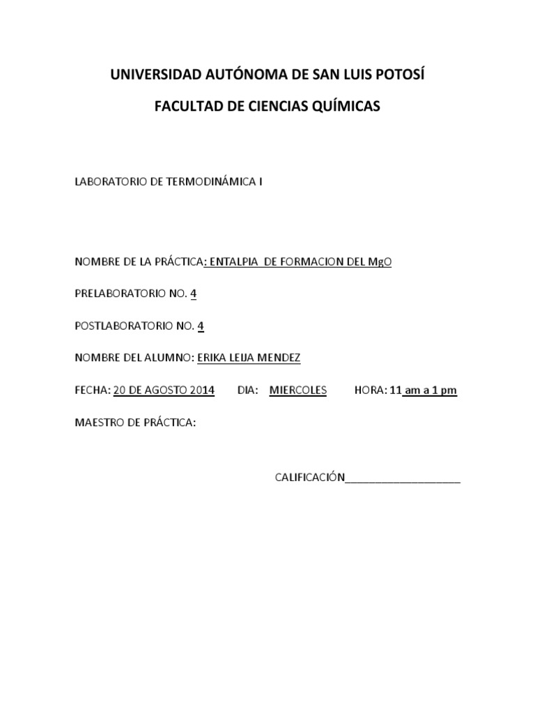 Termo Practica 4 | PDF | Entalpía | Reacciones químicas