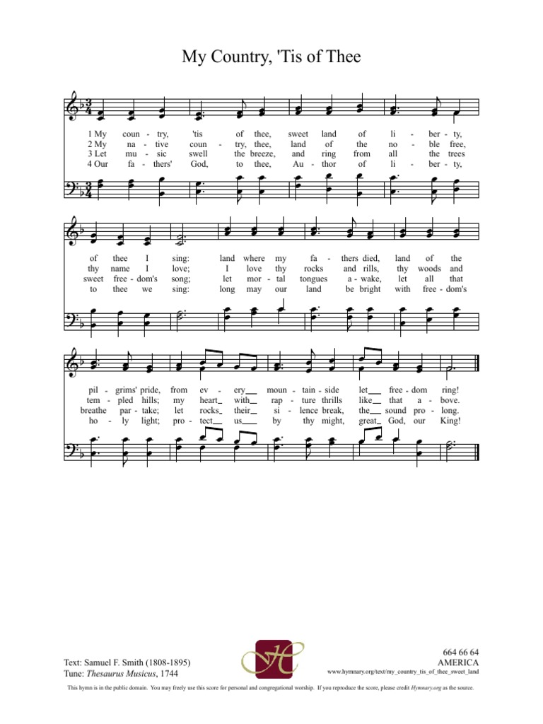 My Country Tis of Thee PDF | PDF | Hymns | Christian Hymns