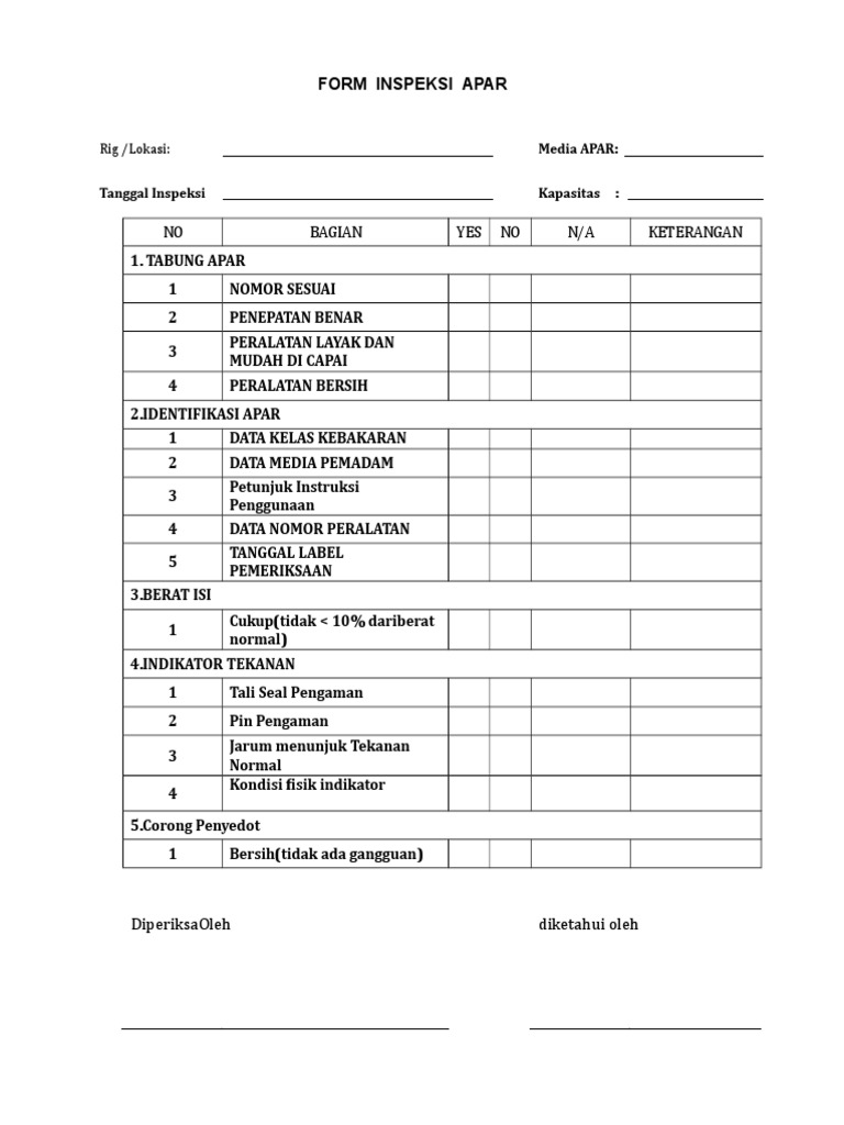 Form Inspeksi Apar | PDF