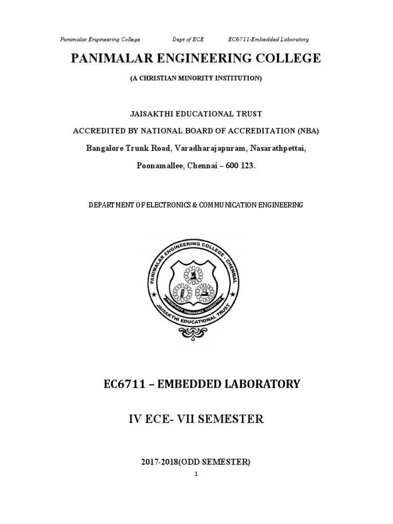 Panimalar Engineering College: Ec6711 - Embedded Laboratory Iv Ece-Vii ...