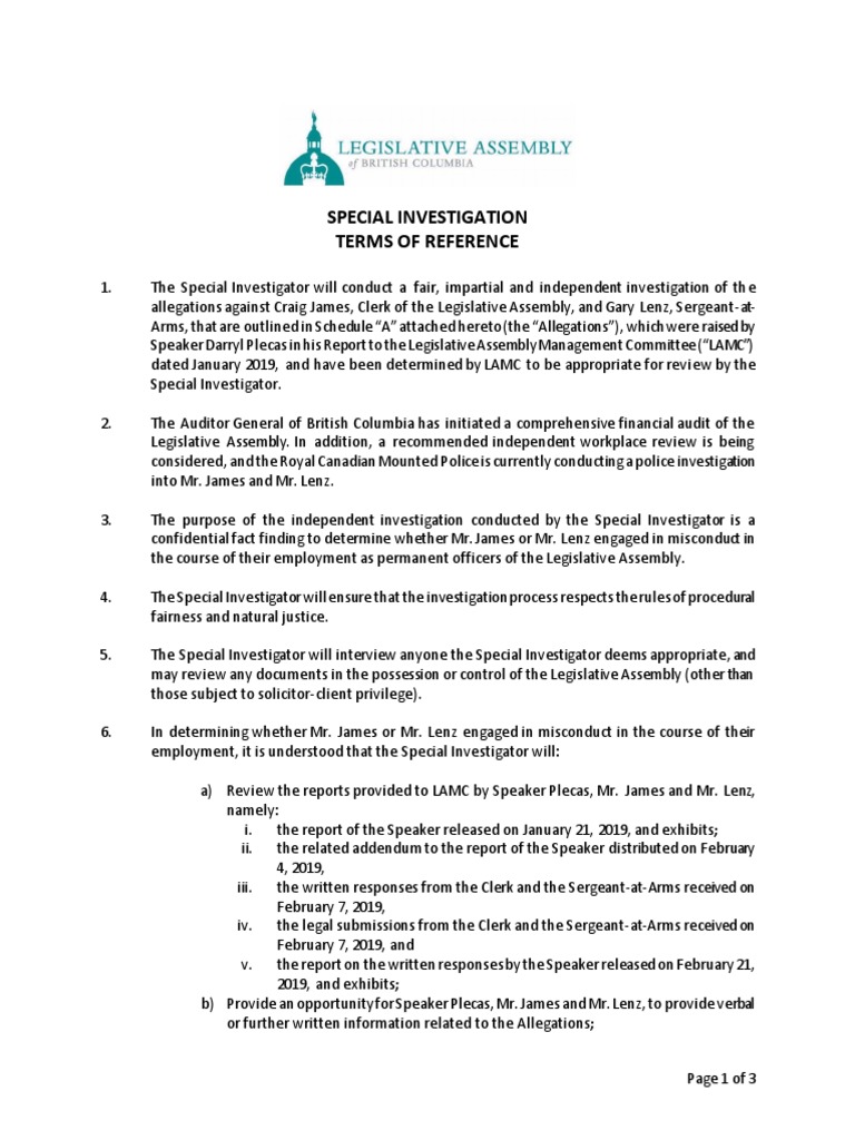Special Investigation Terms of Reference | PDF | Audit | Employment