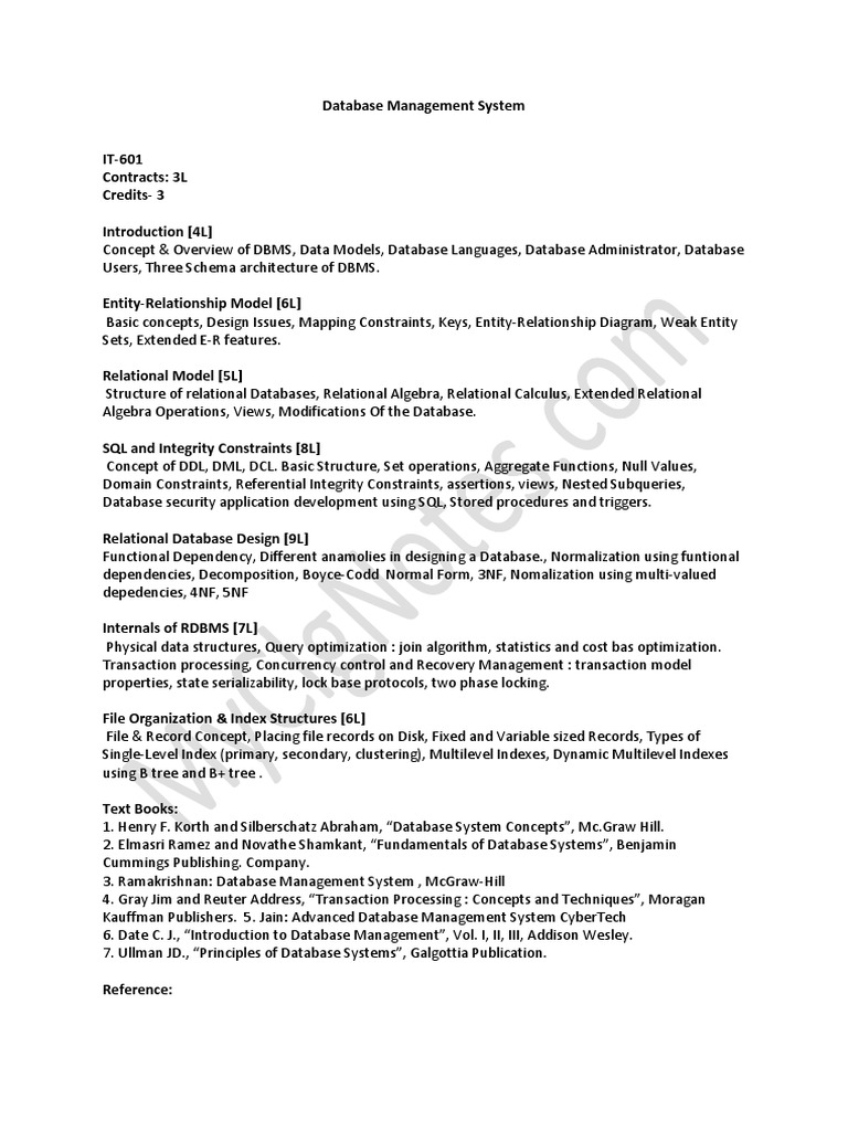 Database Management System (IT601) PDF | PDF | Relational Database | Databases