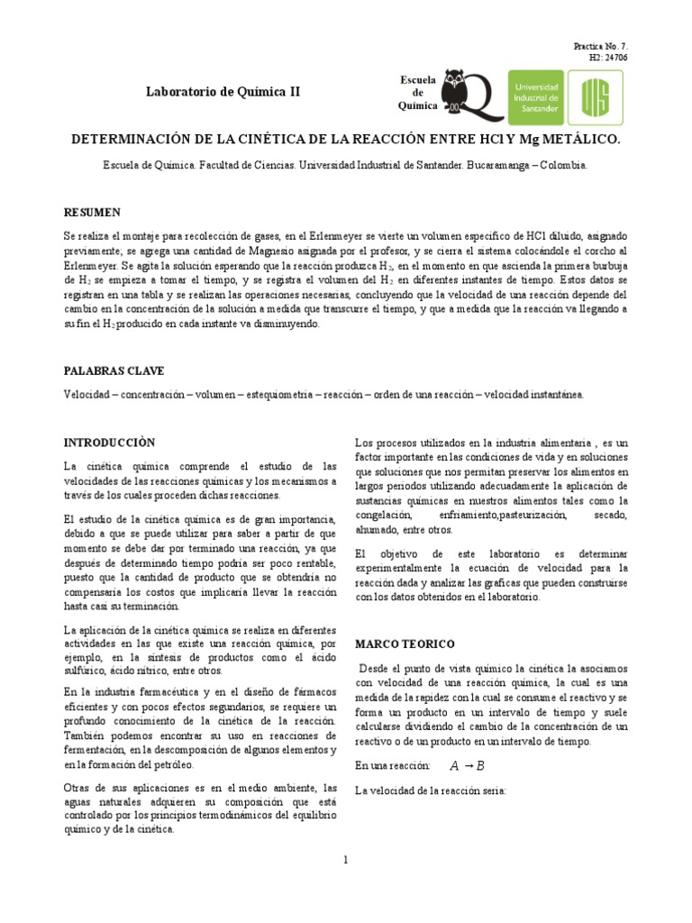 Informe Practica 7 para Subir A Scrib | PDF | Reacciones químicas | Cinética química