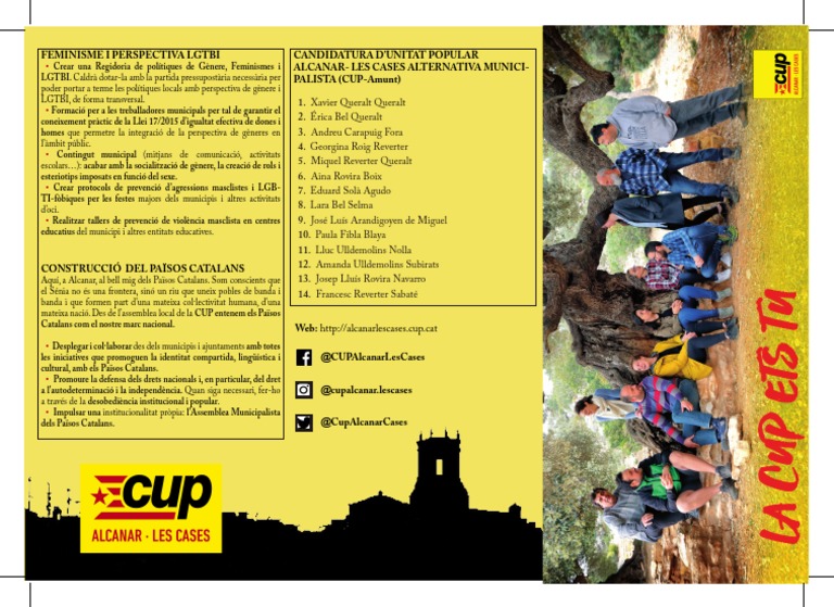 Tríptic Programa Electoral 2019 - 2023 CUP Alcanar - Les Cases | PDF