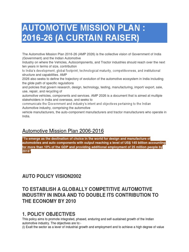 Automotive Mission Plan 2026 Overview | PDF | Car | Automotive Industry