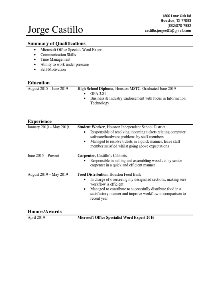 Jorge Castillo's Resume and Qualifications | PDF