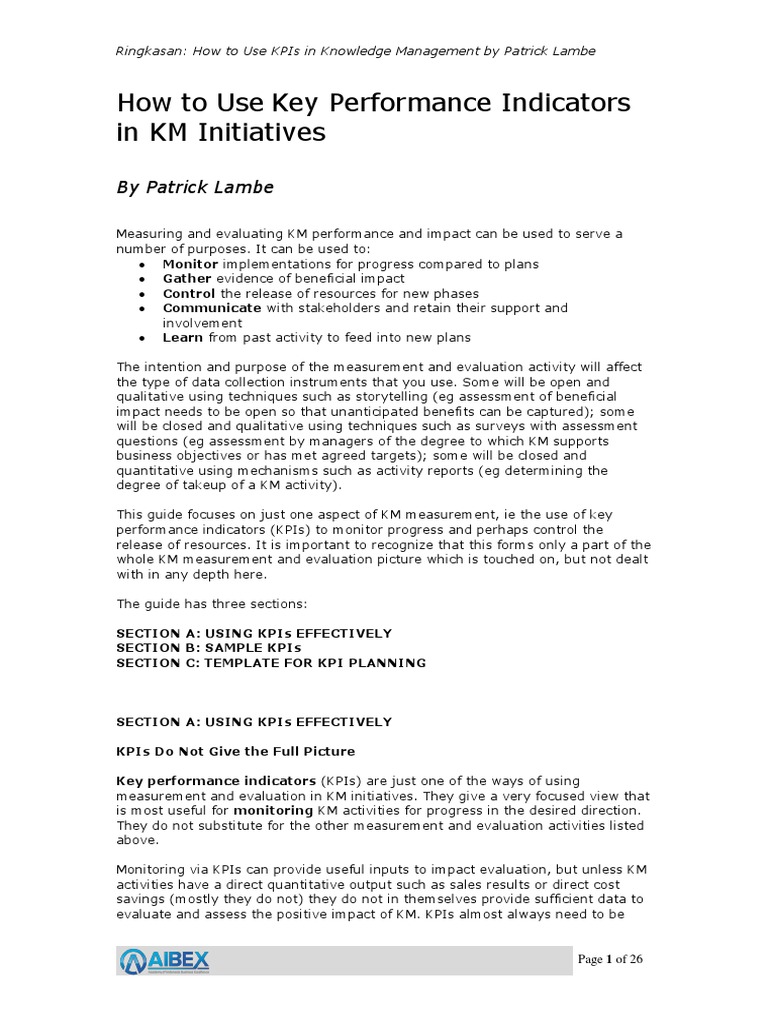 How To Use Key Performance Indicators in KM Initiatives: by Patrick ...
