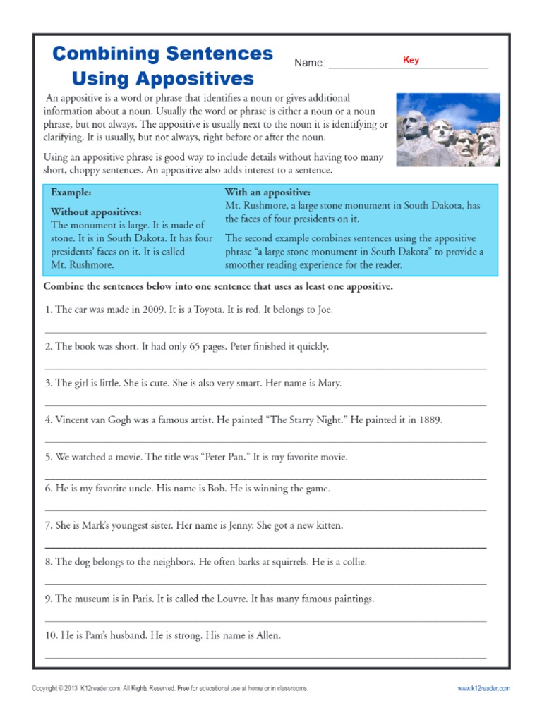 Combining Sentences With Appositives | PDF