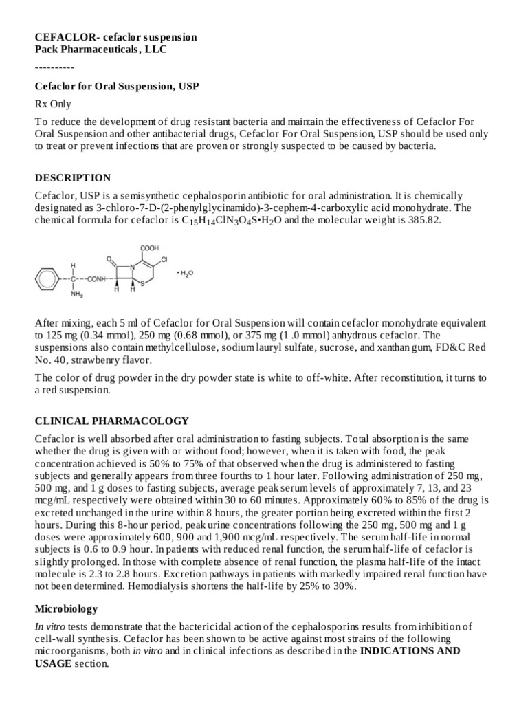 Cefaclor For Oral Suspension - Dailymed | PDF | Streptococcus | Dose ...