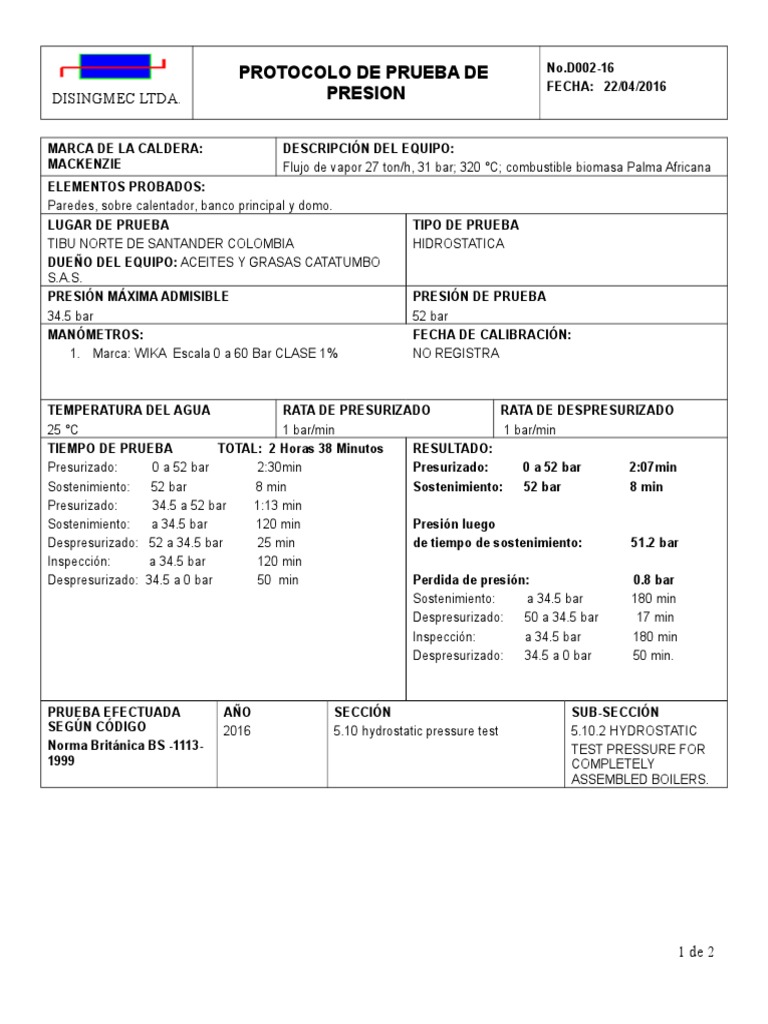 PROTOCOLO PRUEBA HIDROSTATICA (Autoguardado) | PDF | Gases | Materiales