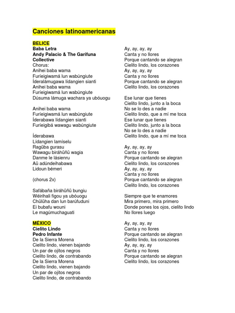 Canciones latinoamericanas LITECMA.docx | Musica Latinoamericana | Ocio