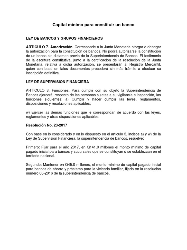 Capital Mínimo para Constituir Un Banco | PDF