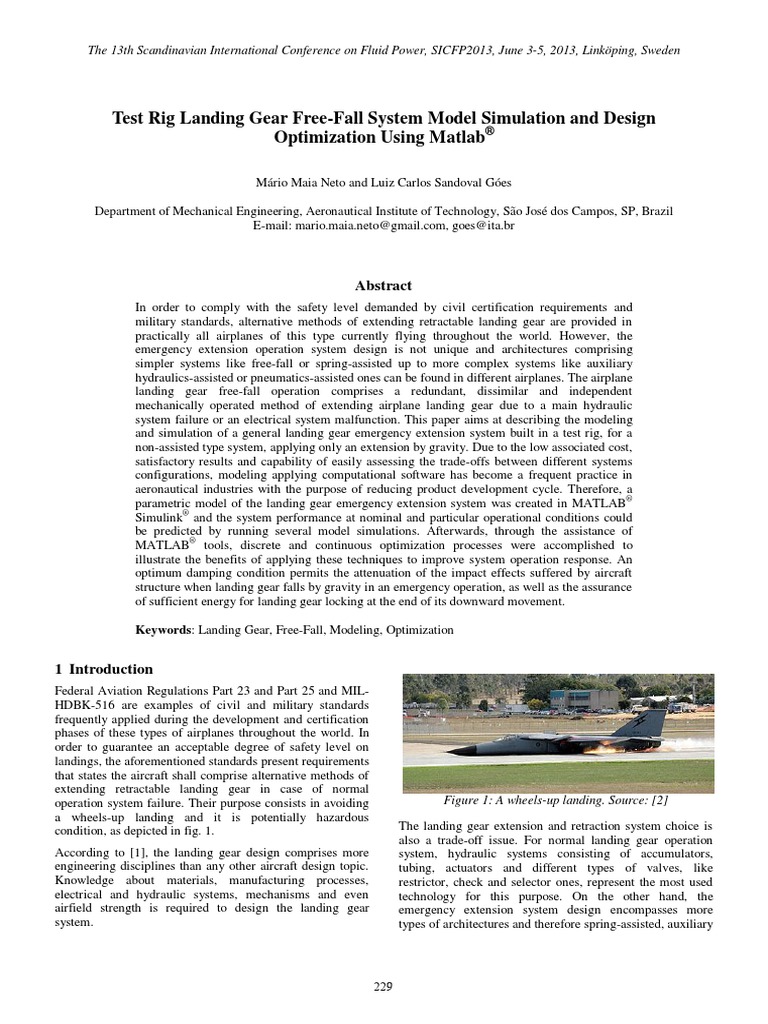 Test Rig Landing Gear Free-Fall System Model Simulation and Design ...