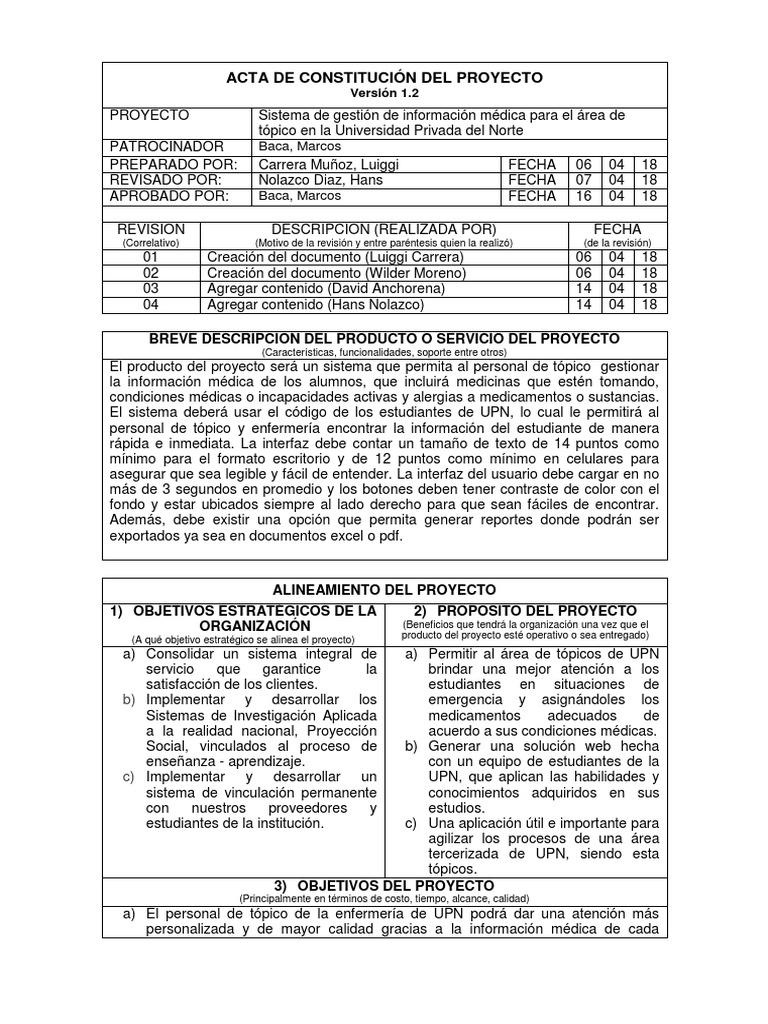 Modelo Project Charter | PDF | Servidor (Computación) | Calidad (comercial)