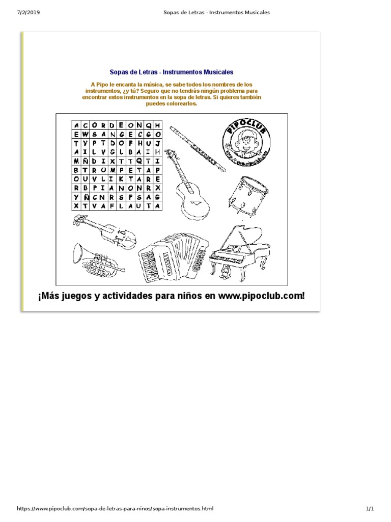 Sopas de Letras - Instrumentos Musicales | PDF