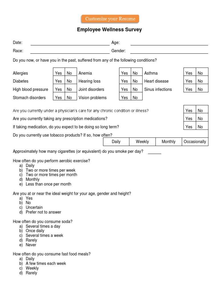 Employee Wellness Survey | PDF | Chronic Condition | Public Health