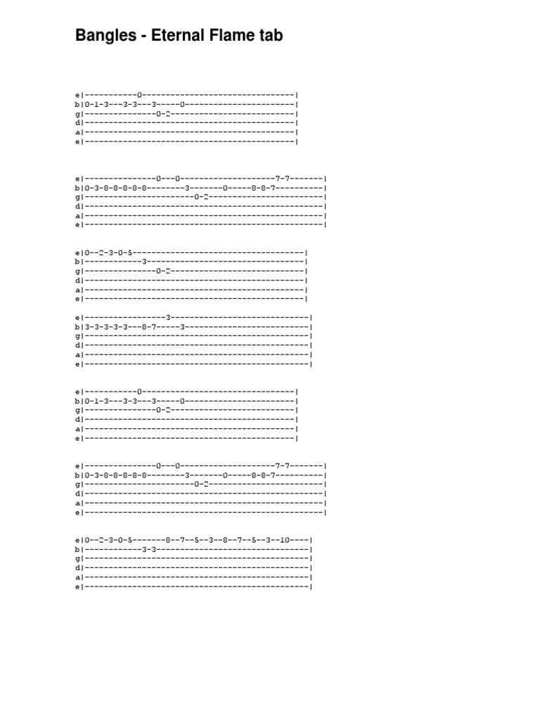 Bangles - Eternal Flame Tab | PDF | Songs Written | Irish Music