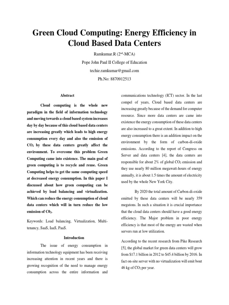 Green Cloud Computing Energy Efficiency | PDF | Platform As A Service ...