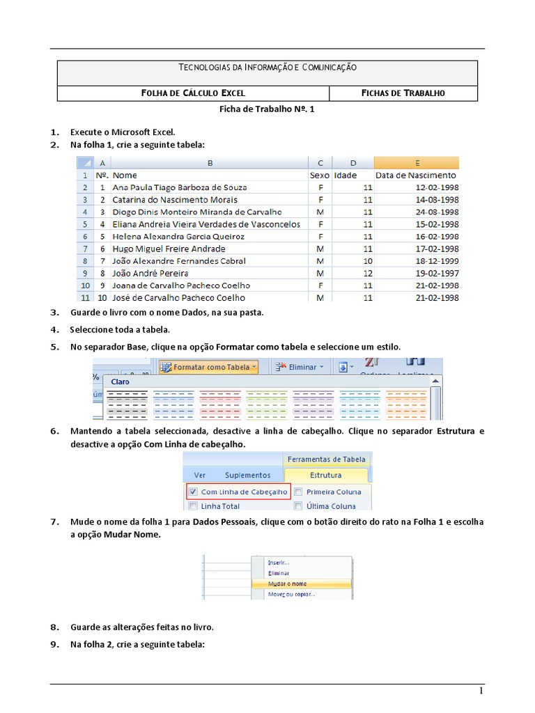 Fichas Trab Excel2010 | PDF | Planilha | Microsoft Excel