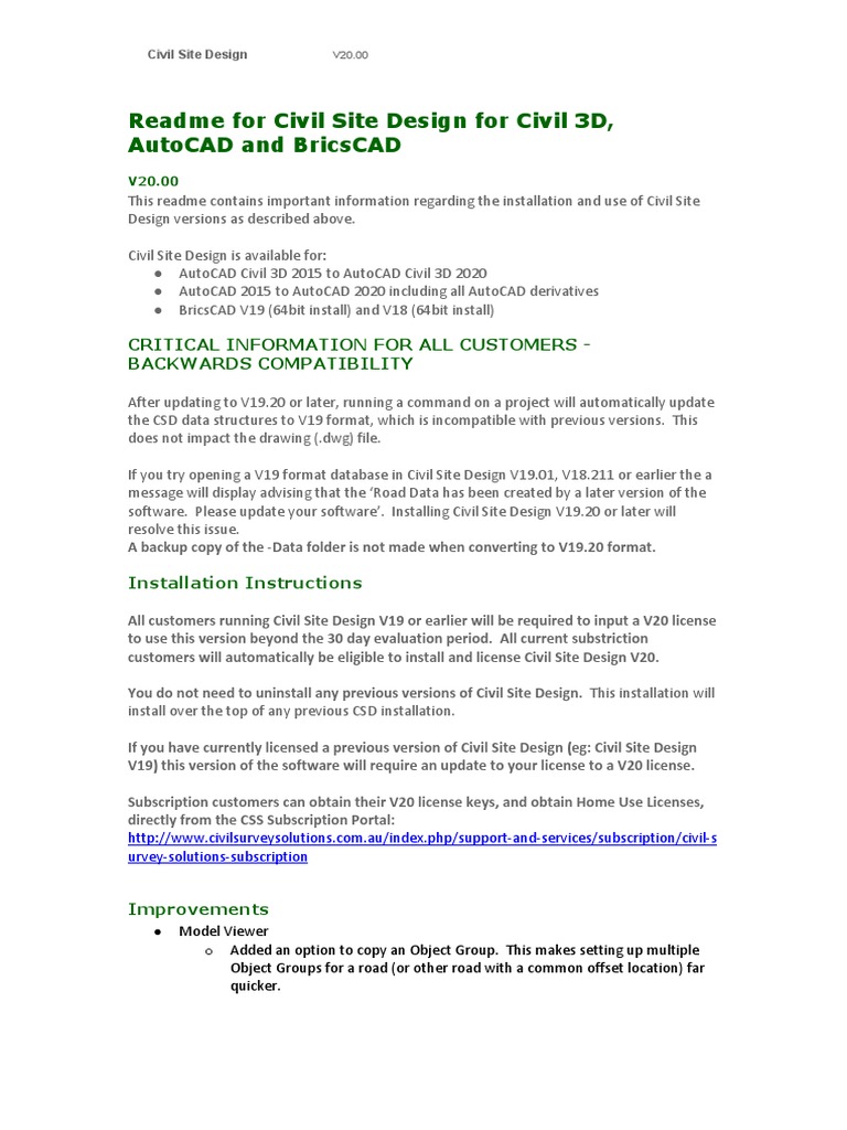 Readme For Civil Site Design For Civil 3D, Autocad and Bricscad | PDF | Auto Cad | 3 D Computer ...