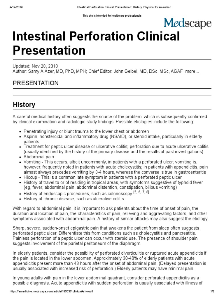Intestinal Perforation Clinical Presentation: History | Download Free ...