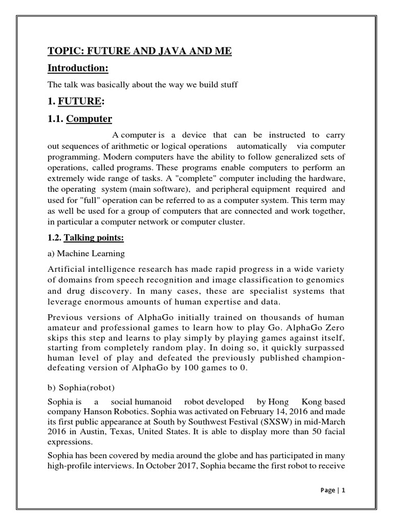 Topic: Future and Java and Me: 1.2. Talking Points | PDF | Java ...