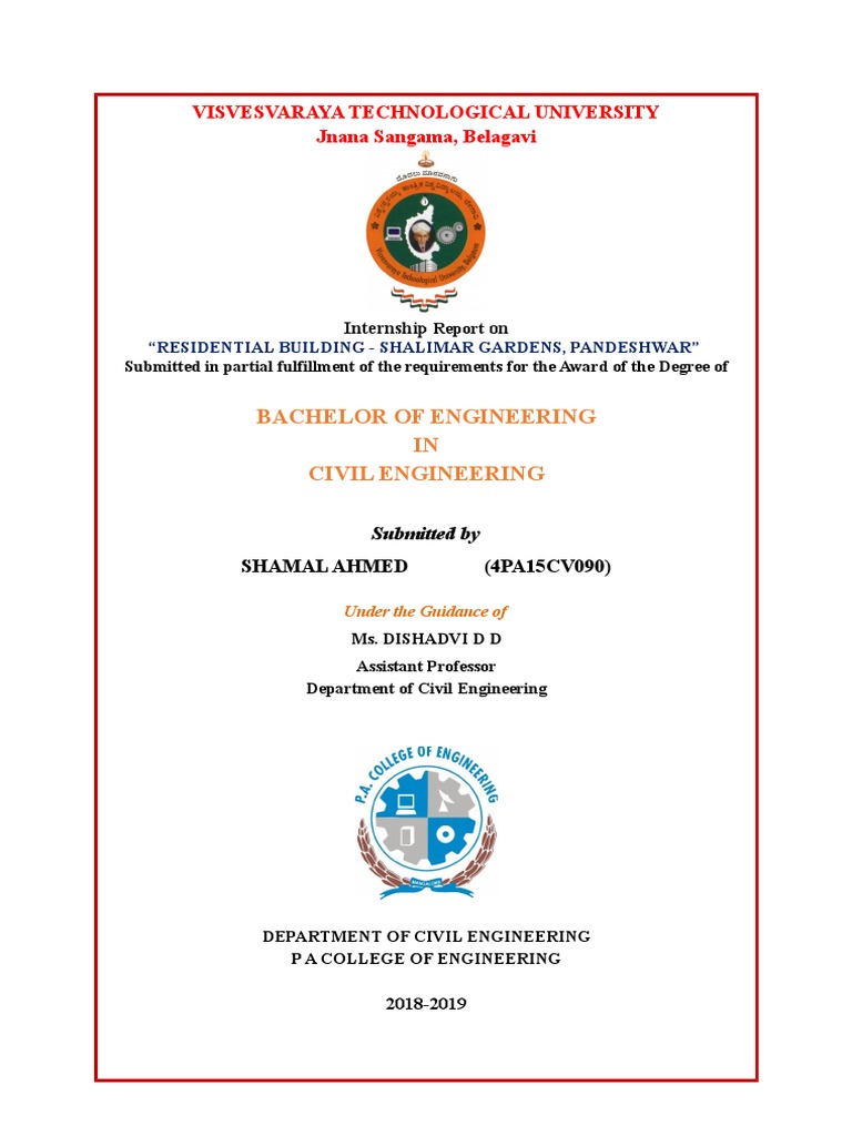 VTU Internship Report on Residential Building | PDF | Academic Degree | Educational Stages