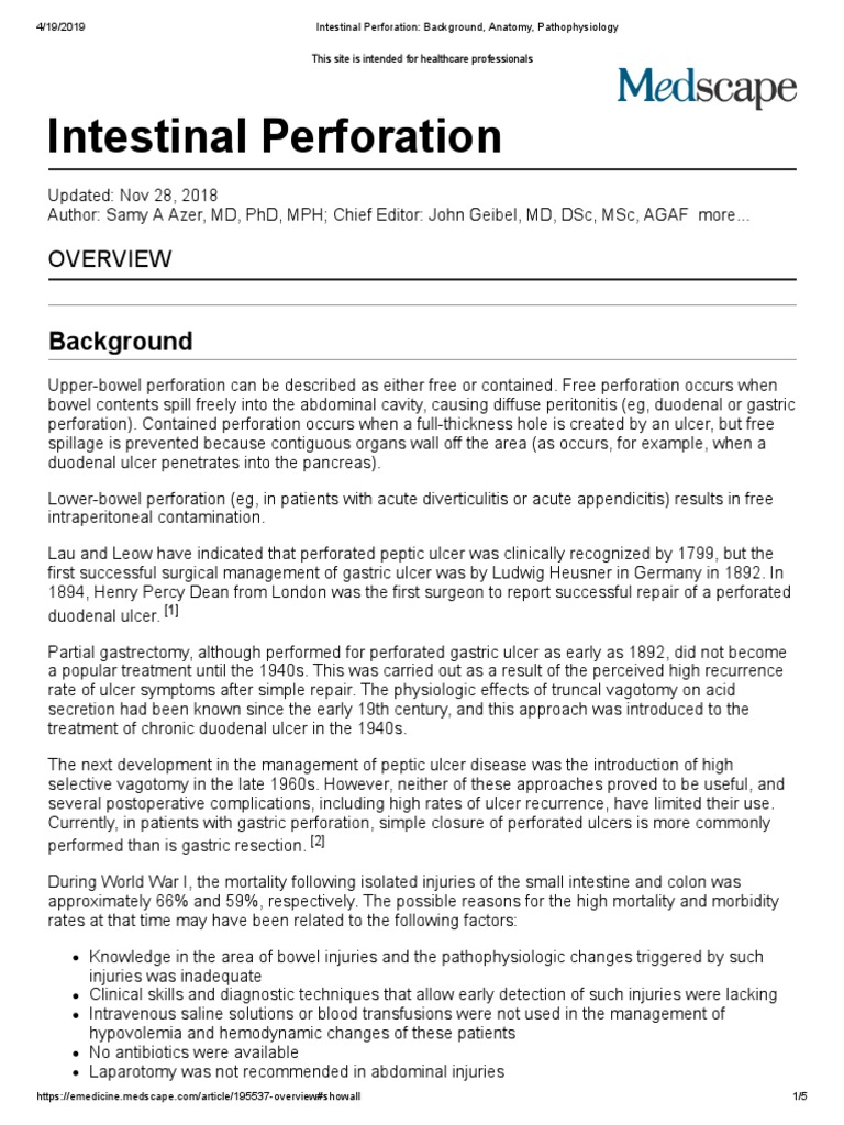 Intestinal Perforation: Background | PDF | Peritoneum ...