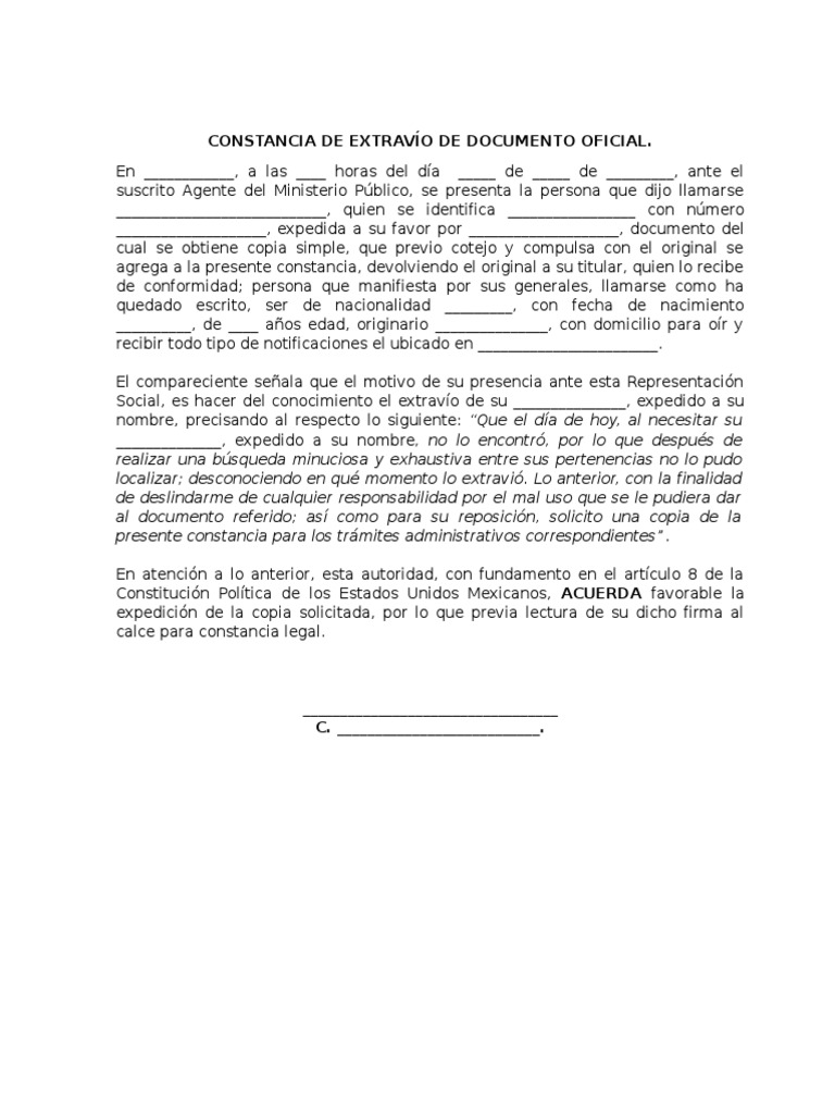 Ejemplo de Extravio Oficial | PDF