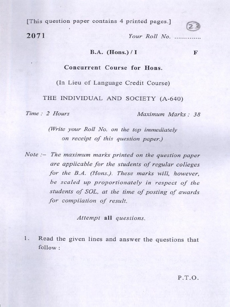 Individual Society Question Paper 1 | PDF