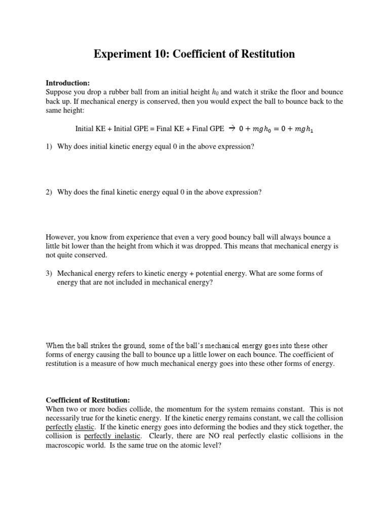 Coefficient of Restitution Experiment | PDF | Collision | Physical ...