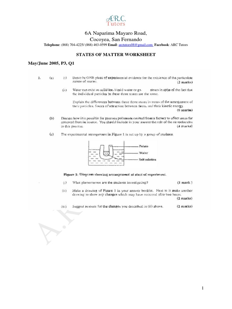 States of Matter Worksheet | PDF