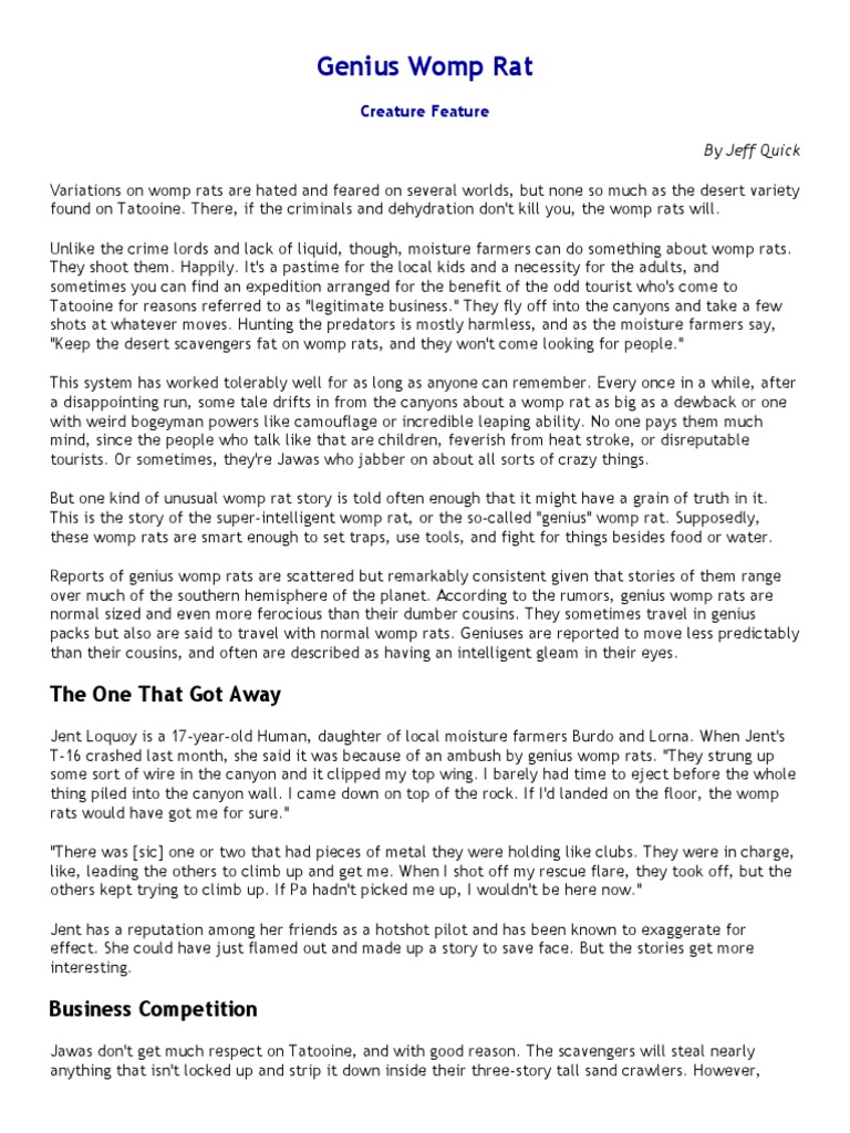 Creature Feature Genius Womp Rat | PDF | Nature | Leisure