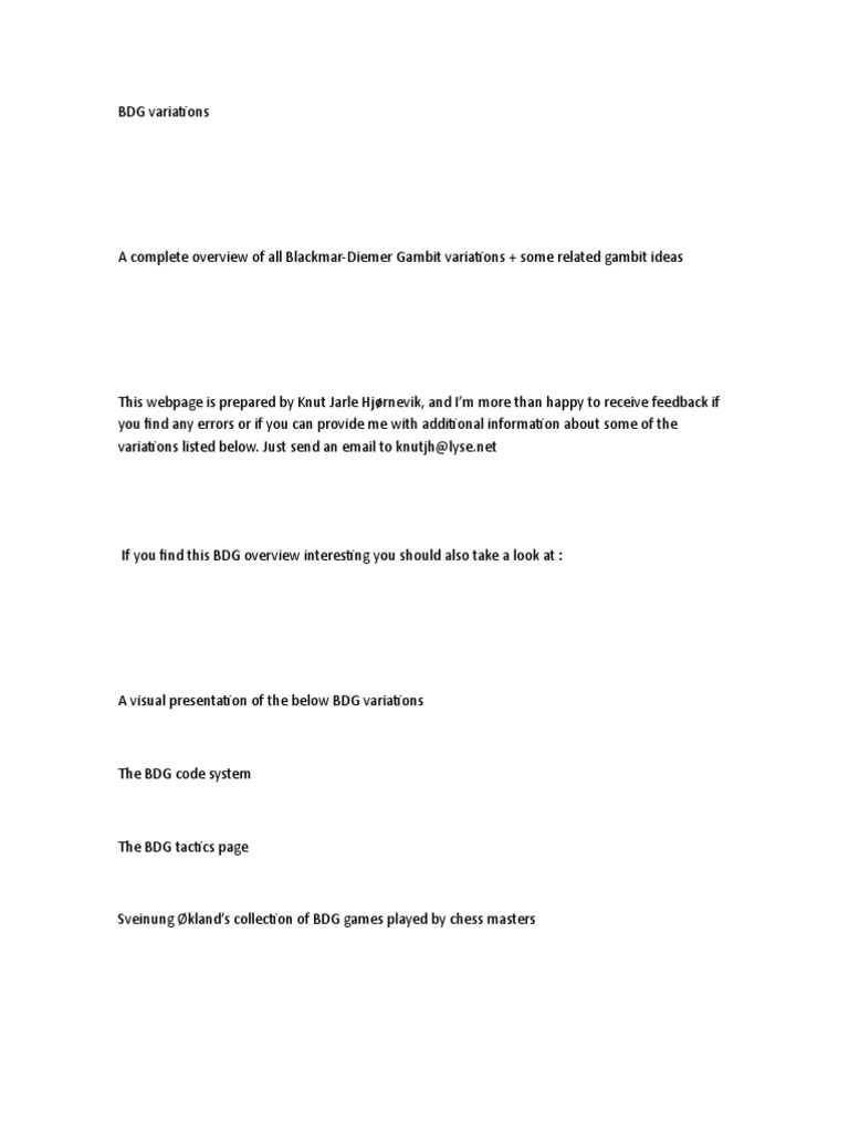 BDG Variations | PDF | Game Theory | Chess Openings