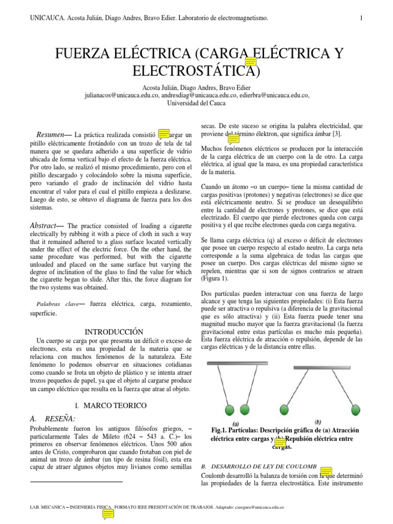 Practica 1 Electro PDF | PDF | Carga eléctrica | Electrón