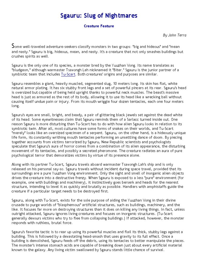 Creature Feature Sgauru Slug of Nightmares | PDF | Symbiosis | Leisure