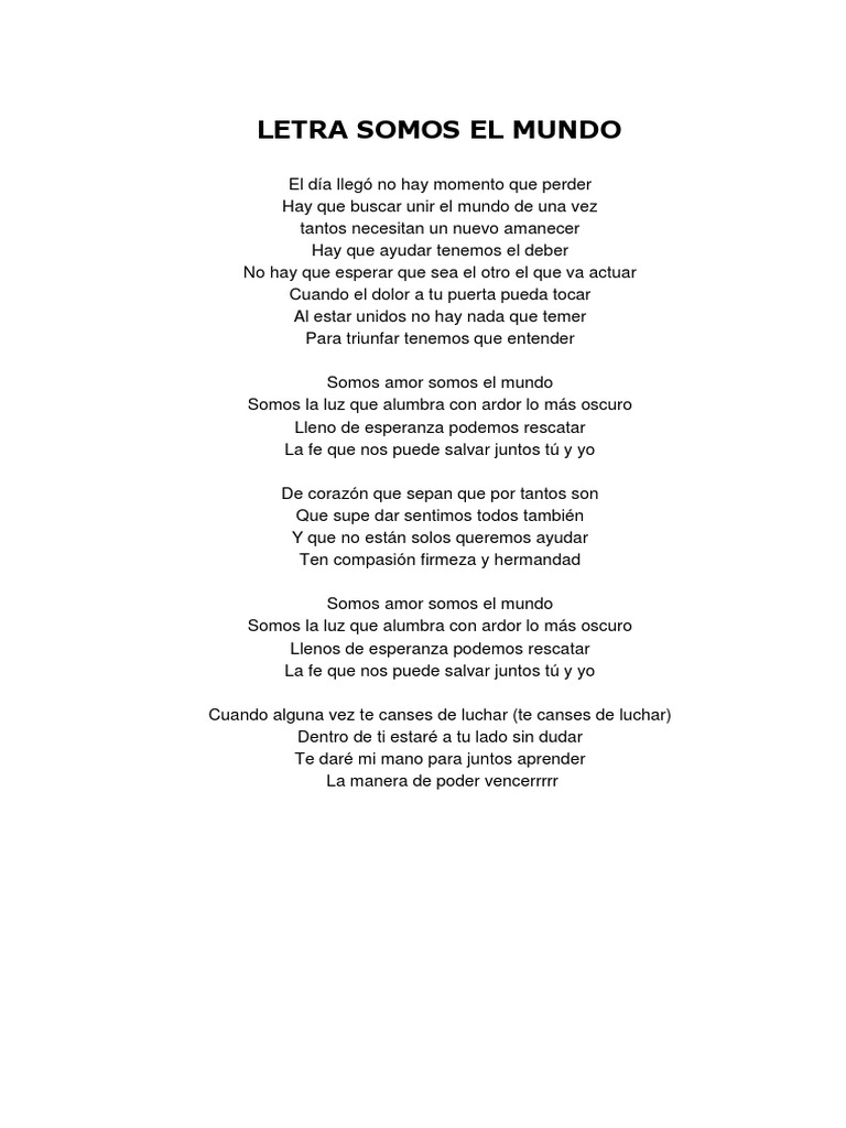 Letra Somos El Mundo | PDF