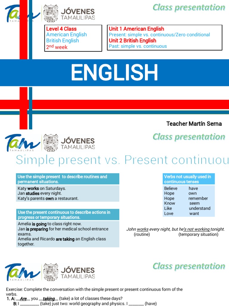English English: Level 4 Class Unit 1 American English Unit 2 British ...