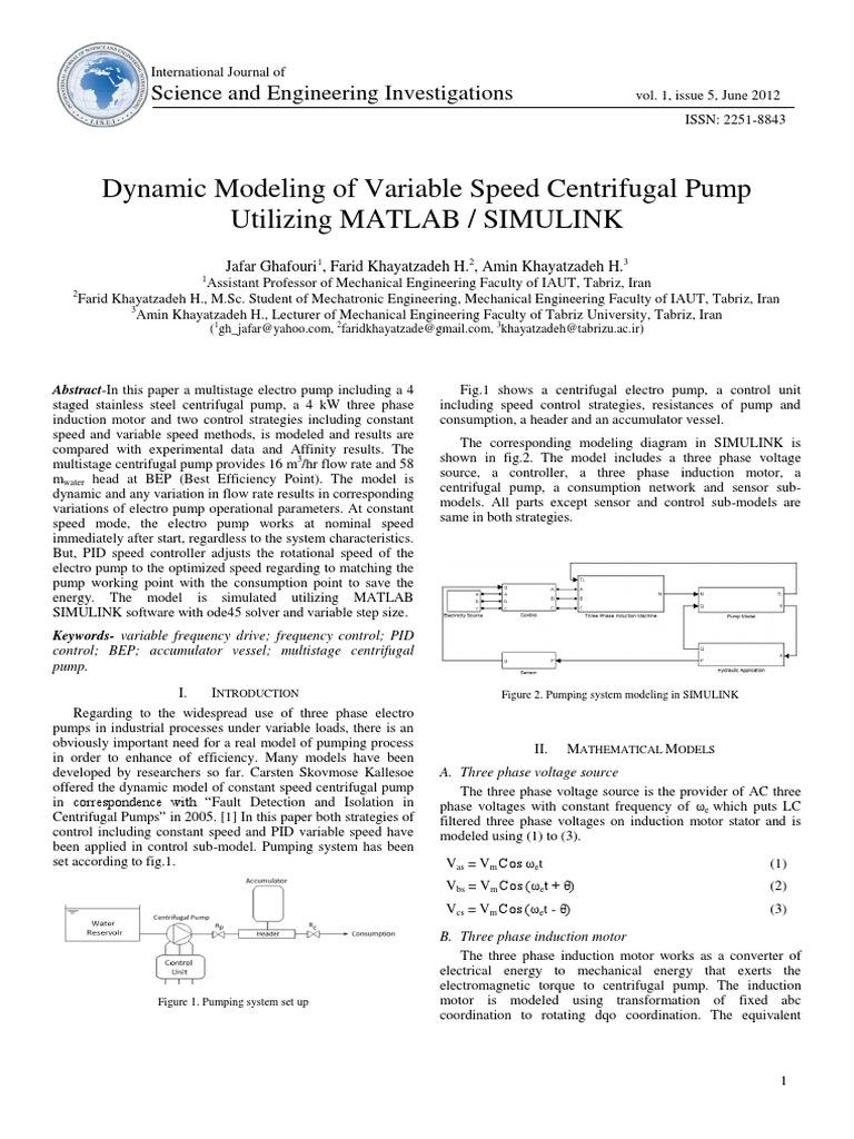 Dynamic Modeling of Variable Speed Centrifugal Pump Utilizing MATLAB / SIMULINK | PDF | Electric ...