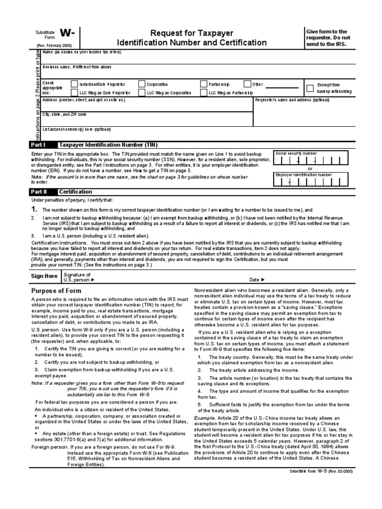 W 9 Form | PDF | Withholding Tax | Tax Exemption