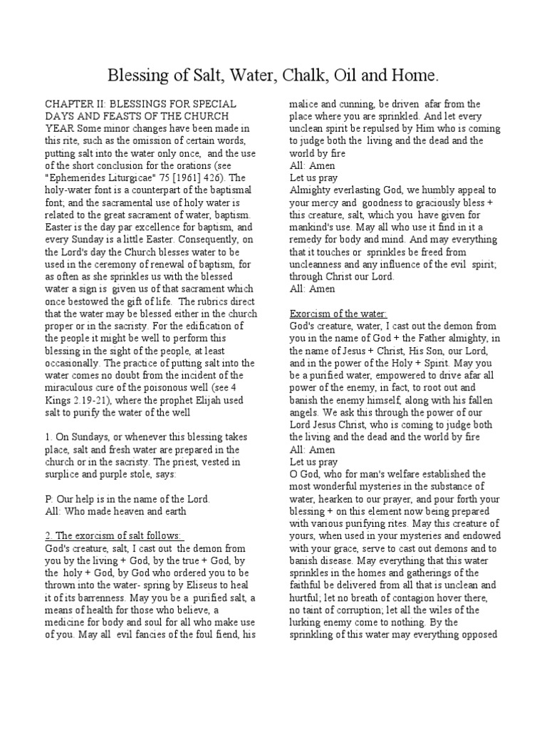 Blessing of Salt Water Chalk Oil and Home | PDF | Jesus | Baptism